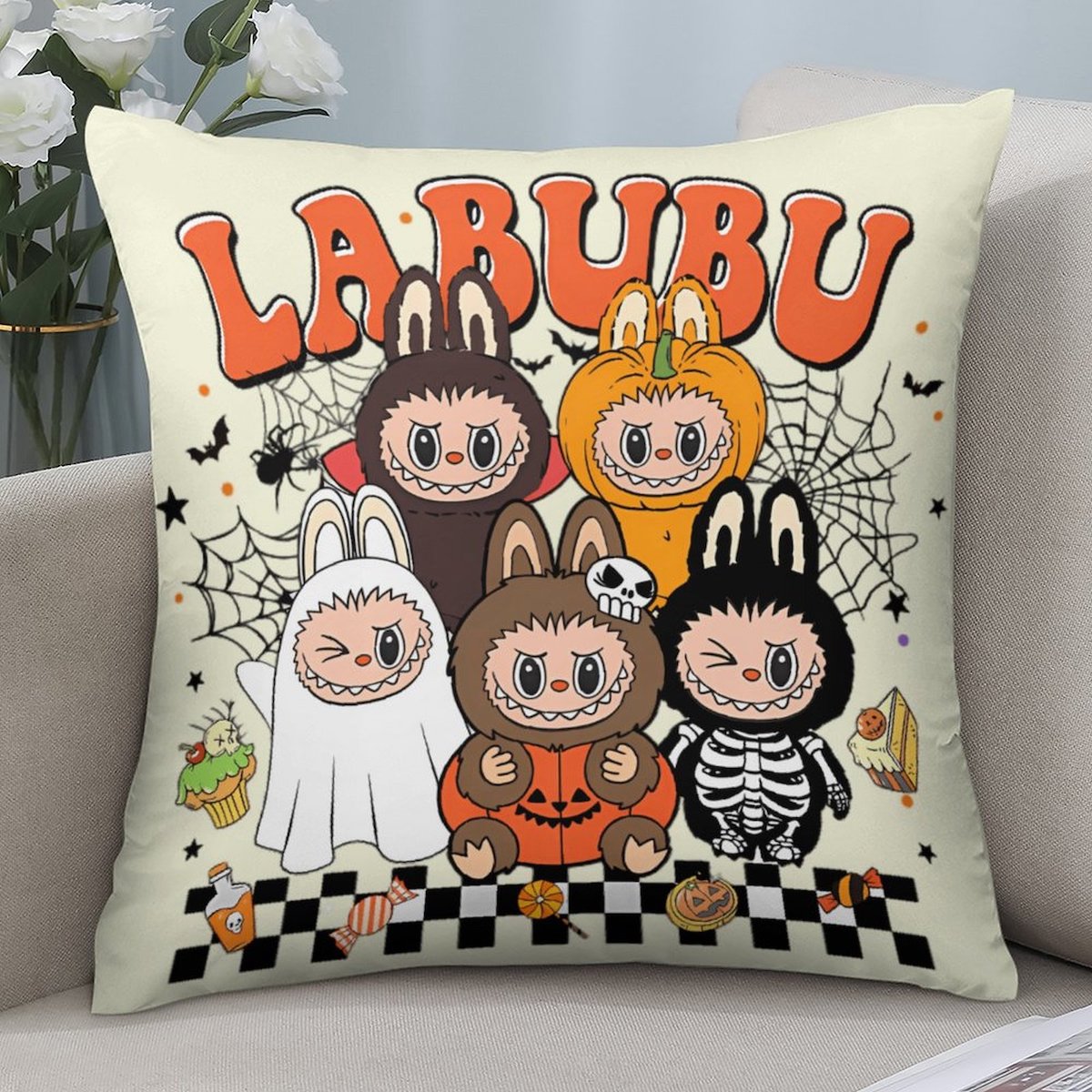 Halloween Horror Spooky Labubu Pillow Cover - Gift For Labubu Fans Har ...